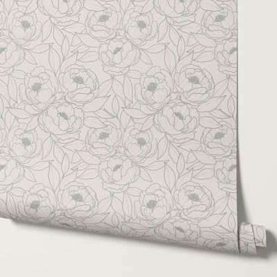 Amy Delicate Peonies Vintage Gray Wallpaper – Bloom & Wall