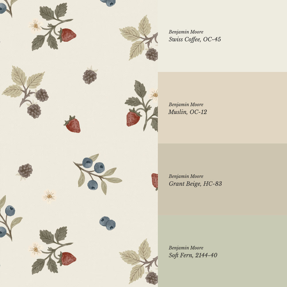 Lizzy Sweet Berries Cream Wallpaper – Bloom & Wall