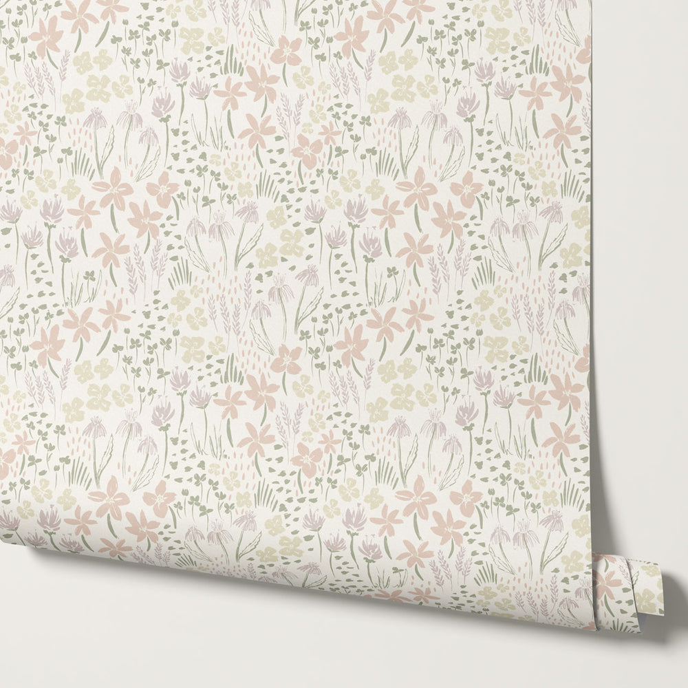 Londyn Floating Meadows Pink Oat Wallpaper – Bloom & Wall