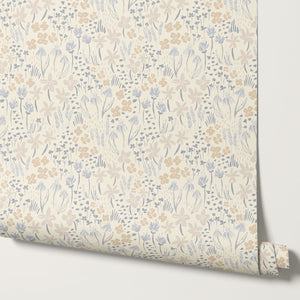 Londyn Floating Meadows Oat Blue Wallpaper – Bloom & Wall