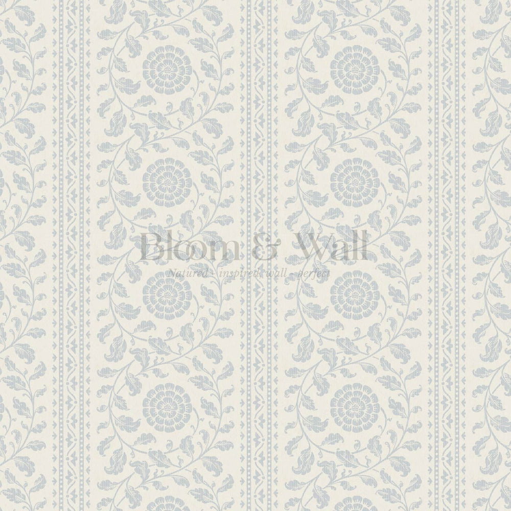 Madelyn Scrolling Floral Stripes French Blue Wallpaper – Bloom & Wall
