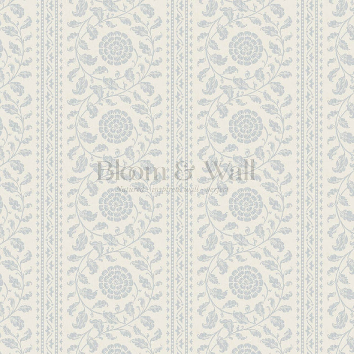 Madelyn Scrolling Floral Stripes French Blue Wallpaper – Bloom & Wall