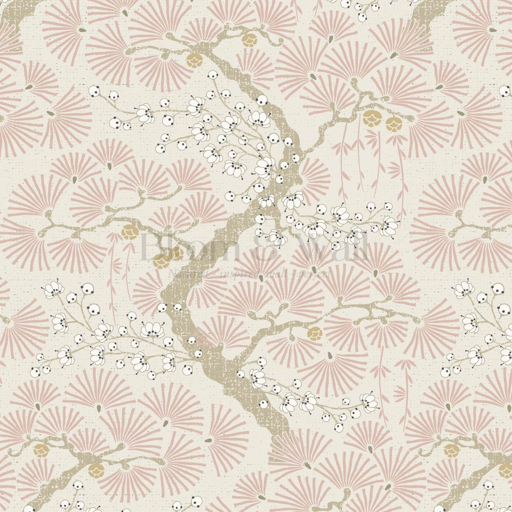 Marlee Large Japanese Pine Trees Pink Wallpaper – Bloom & Wall